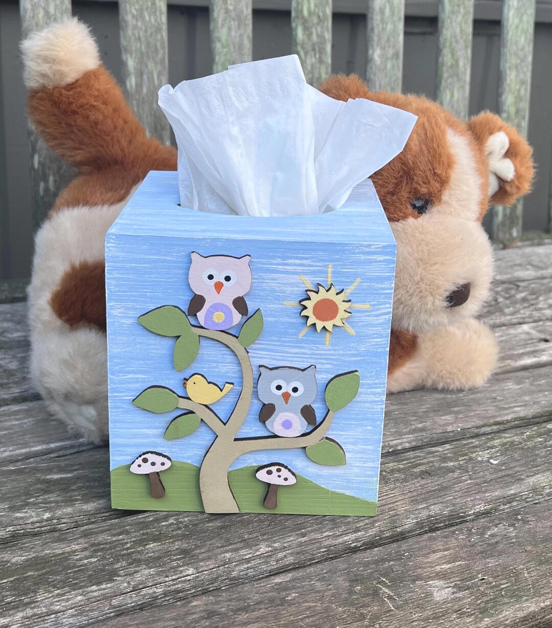 WOODLAND OWLS Tissue Box Cover/girl Nursery/bedroom/bathroom/hand ...