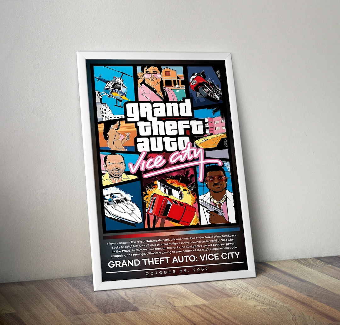Grand Theft Auto Vice City Poster GTA Print Gaming Poster Print 4 ...