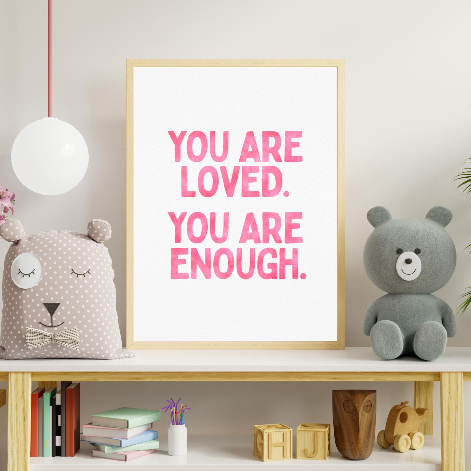 You Are Loved You Are Enough Quote Print Uplifting Art Poster Pink ...