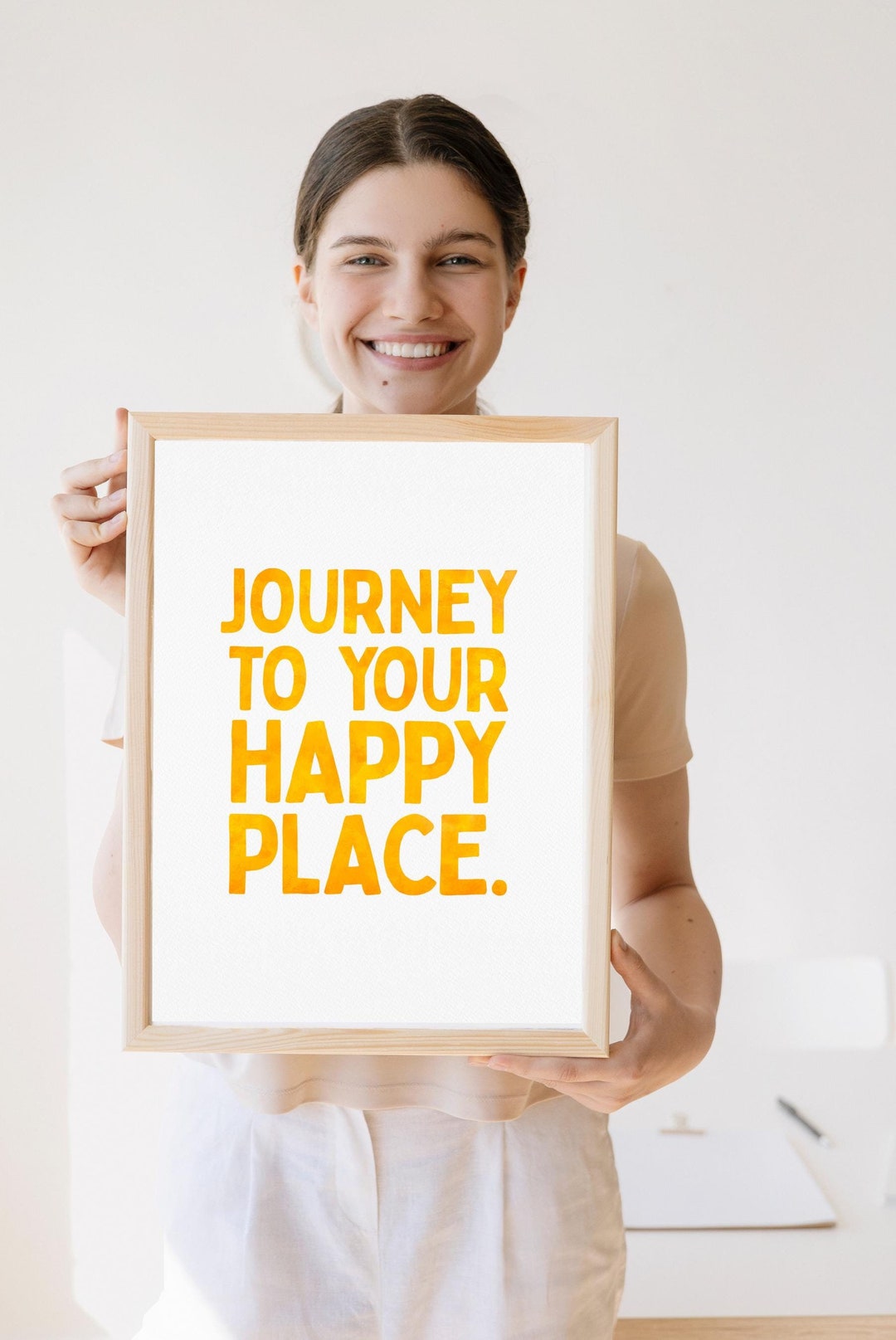 Journey to Your Happy Place Mindfulness Print Art Poster Yellow ...