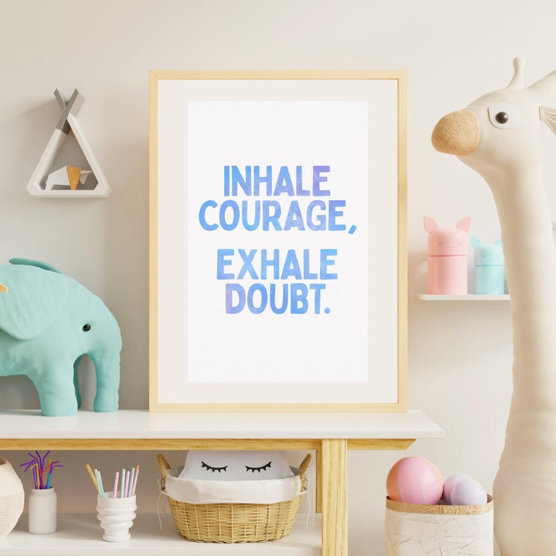 Inhale Courage Exhale Doubt Mindfulness Print Art Poster Blue ...