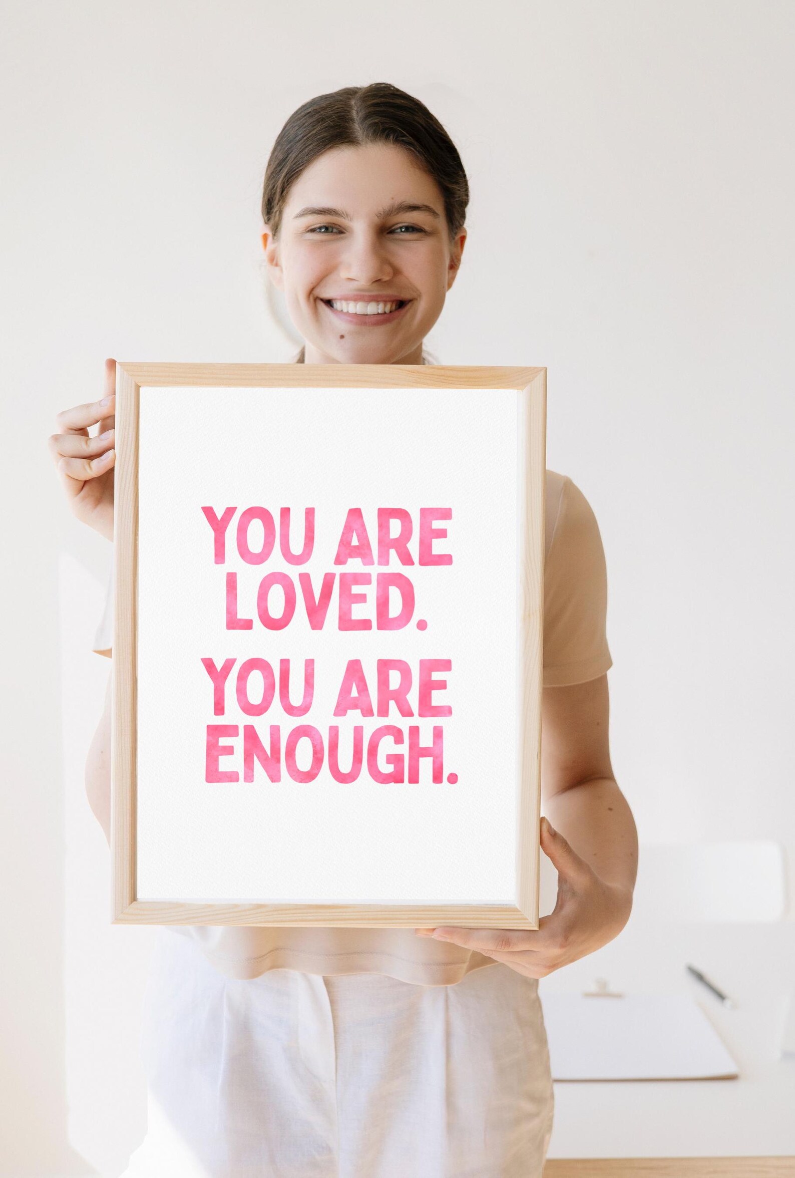 You Are Loved You Are Enough Quote Print Uplifting Art Poster Pink ...