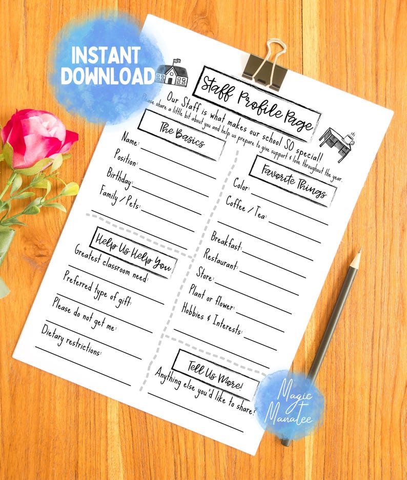 Teacher Favorite Things List Printable, Teacher Survey, Back to School ...