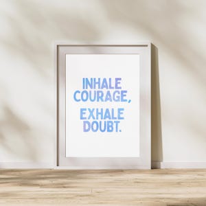 Inhale Courage Exhale Doubt Mindfulness Print Art Poster Blue ...