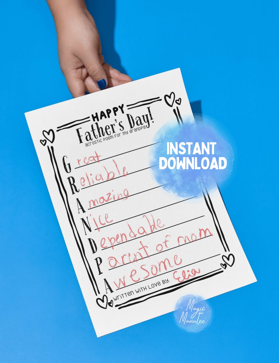 Father’s Day Gift for Grandpa Printable Poem Fill in Grandpa Activity ...