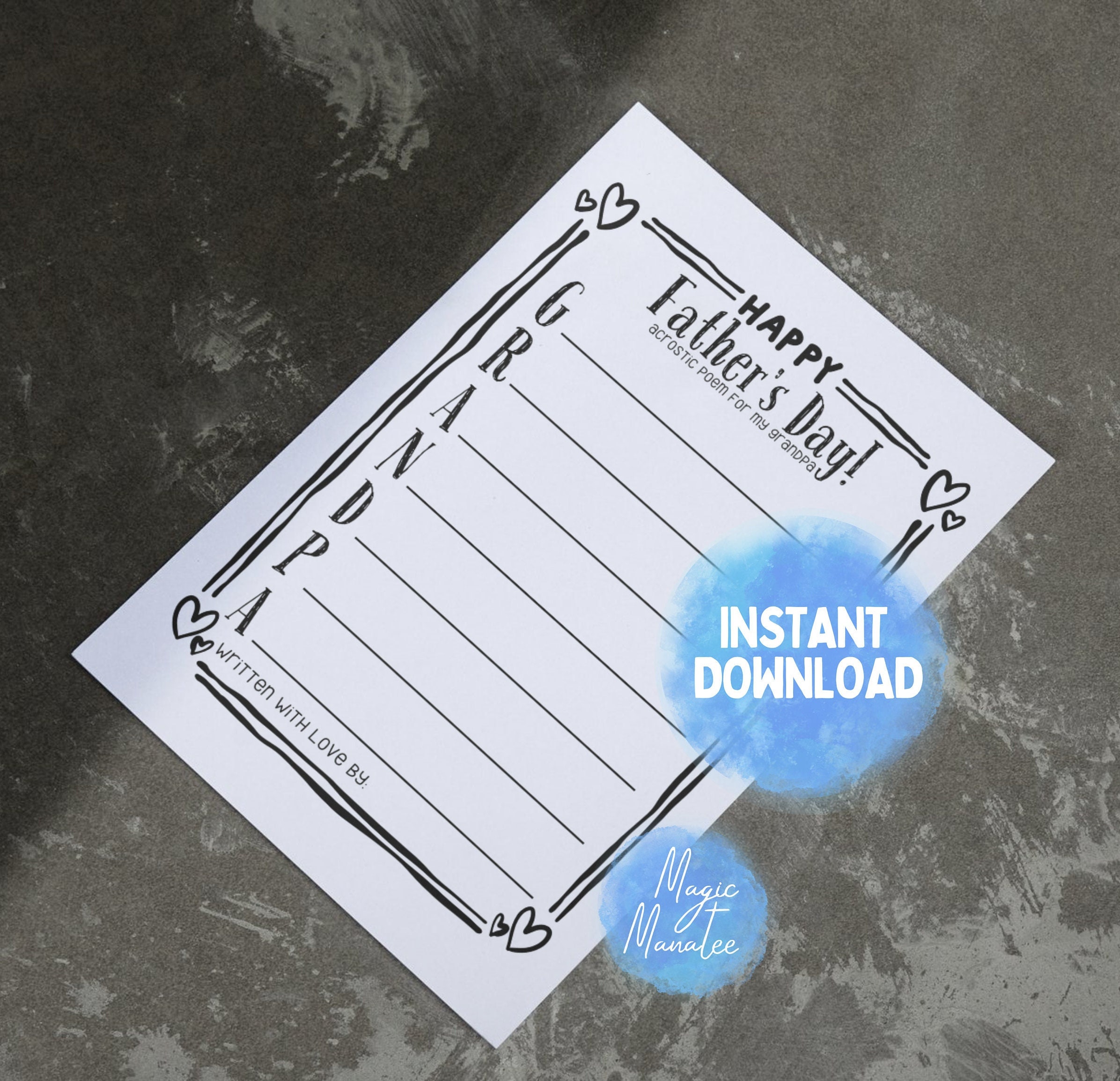 Father’s Day Gift for Grandpa Printable Poem Fill in Grandpa Activity ...