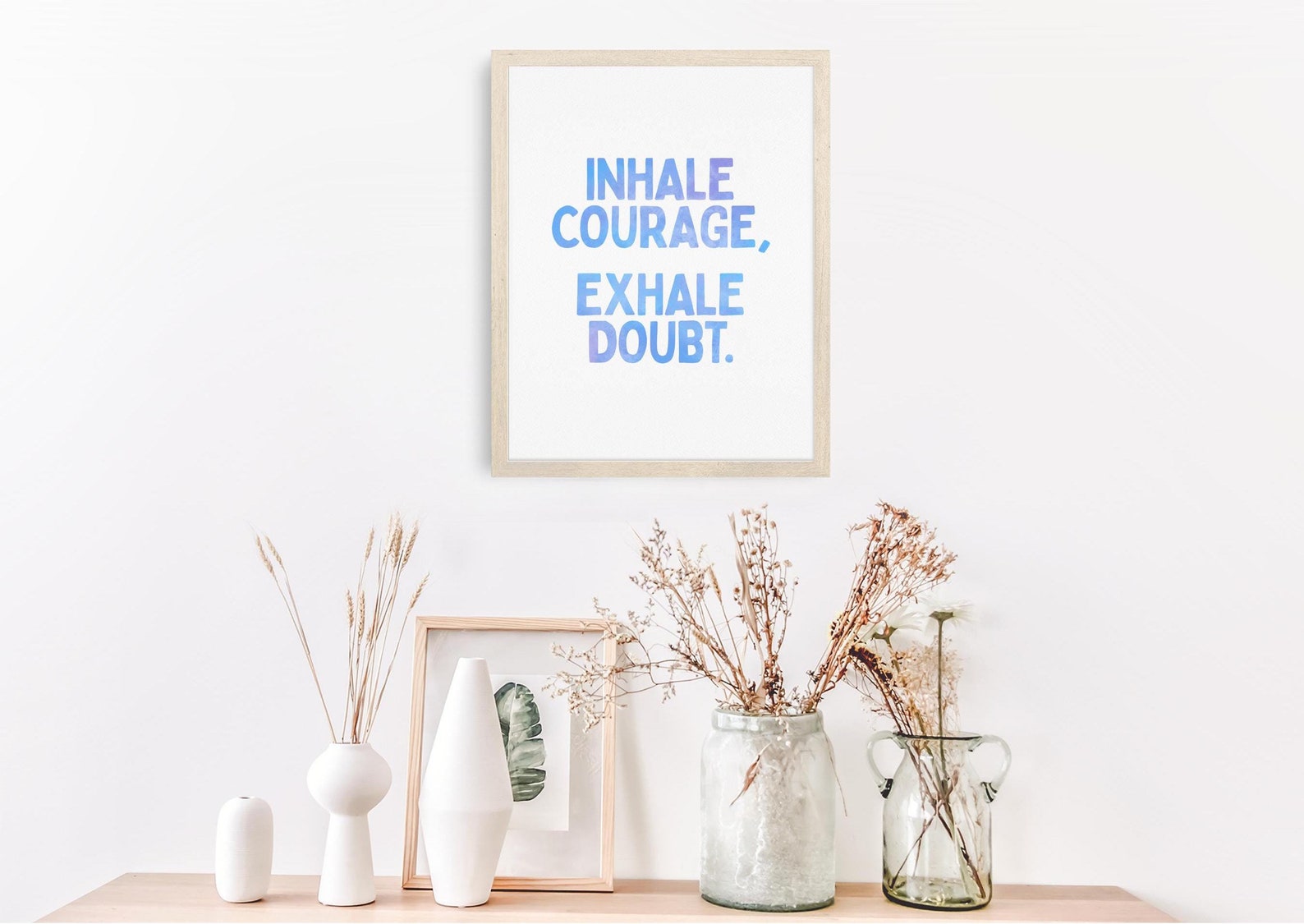 Inhale Courage Exhale Doubt Mindfulness Print Art Poster Blue ...