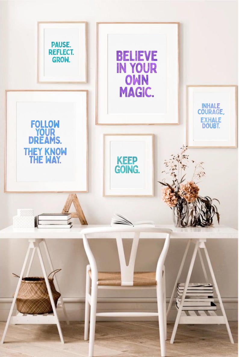 Inhale Courage Exhale Doubt Mindfulness Print Art Poster Blue ...