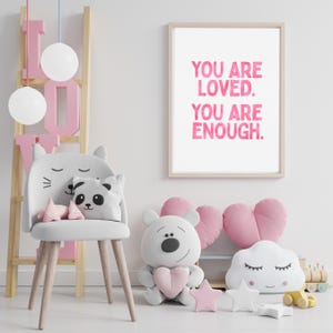 You Are Loved You Are Enough Quote Print Uplifting Art Poster Pink ...