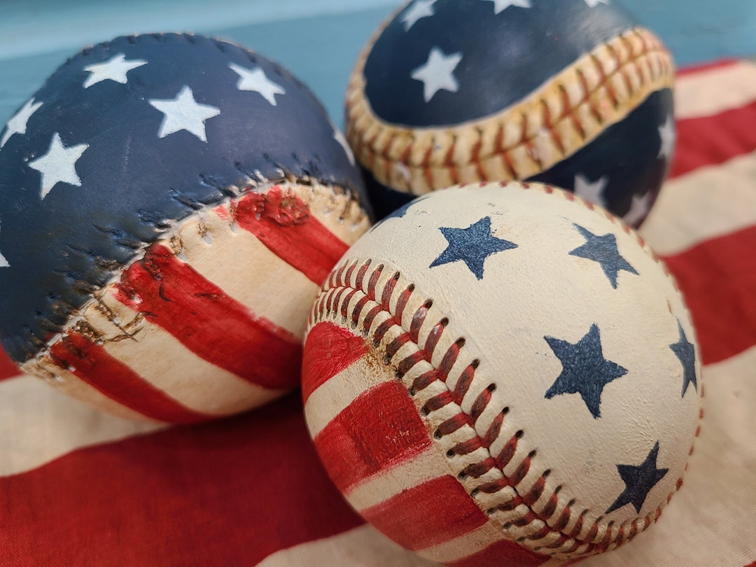 3 Hand Painted Patriotic Softball & Baseball Lot, Americana Decor and ...