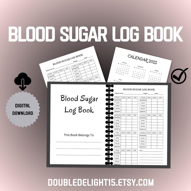Blood Sugar Log Book | Printable PDF & Canva Template | Daily Blood ...
