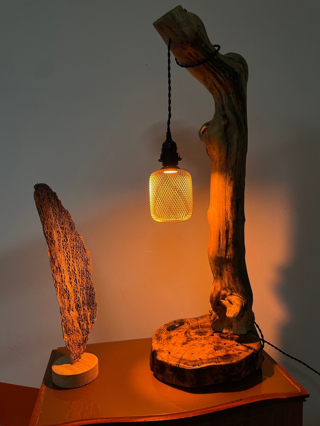 Handmade Natural Wooden Lamp, Original Design, Vintage External Bulb ...