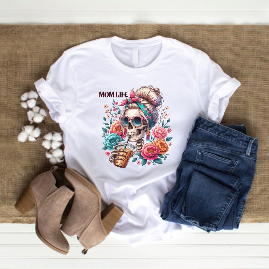 Iced Coffee Skeleton Mom Life Halloween Fall Season or Everyday Tee ...