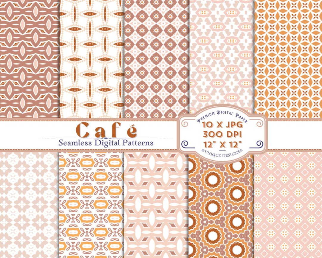 Café - Digital Decorative Papers - 10 Unique Seamless Patterns 12x12 ...