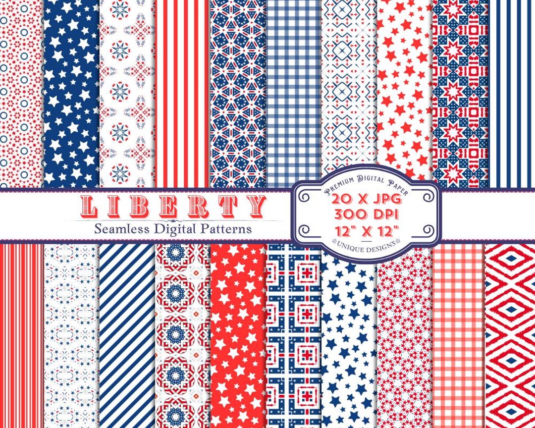 Liberty Digital Paper Pack: Red, White & Blue Seamless Patterns (20 ...