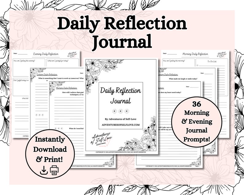 Daily Reflection Journal Printable, Daily Journal Prompts, Guided ...
