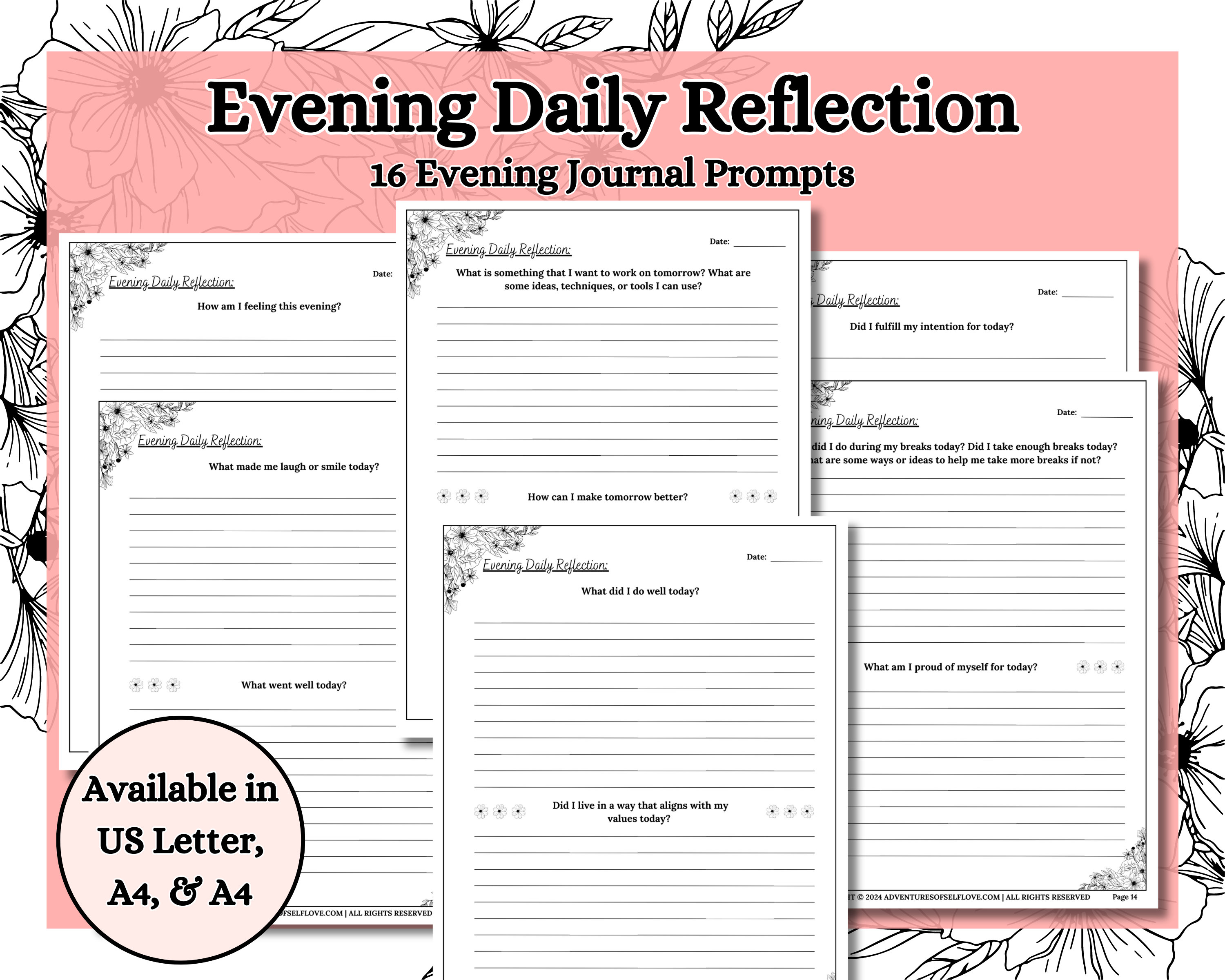 Daily Reflection Journal Printable, Daily Journal Prompts, Guided ...