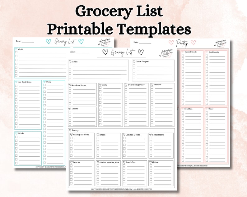 Grocery List Printable Template, Grocery Planner Bundle, Food Shopping ...