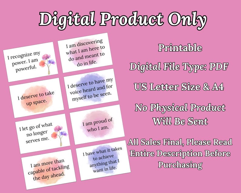 Affirmation Cards for Self Esteem, Printable Positive Daily ...