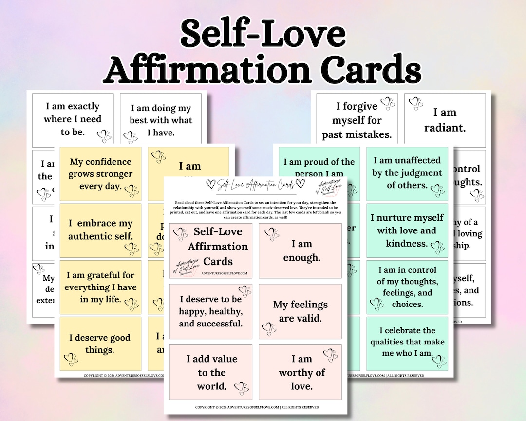 Self Love Affirmation Cards Printable, Positive Affirmation Card Deck ...