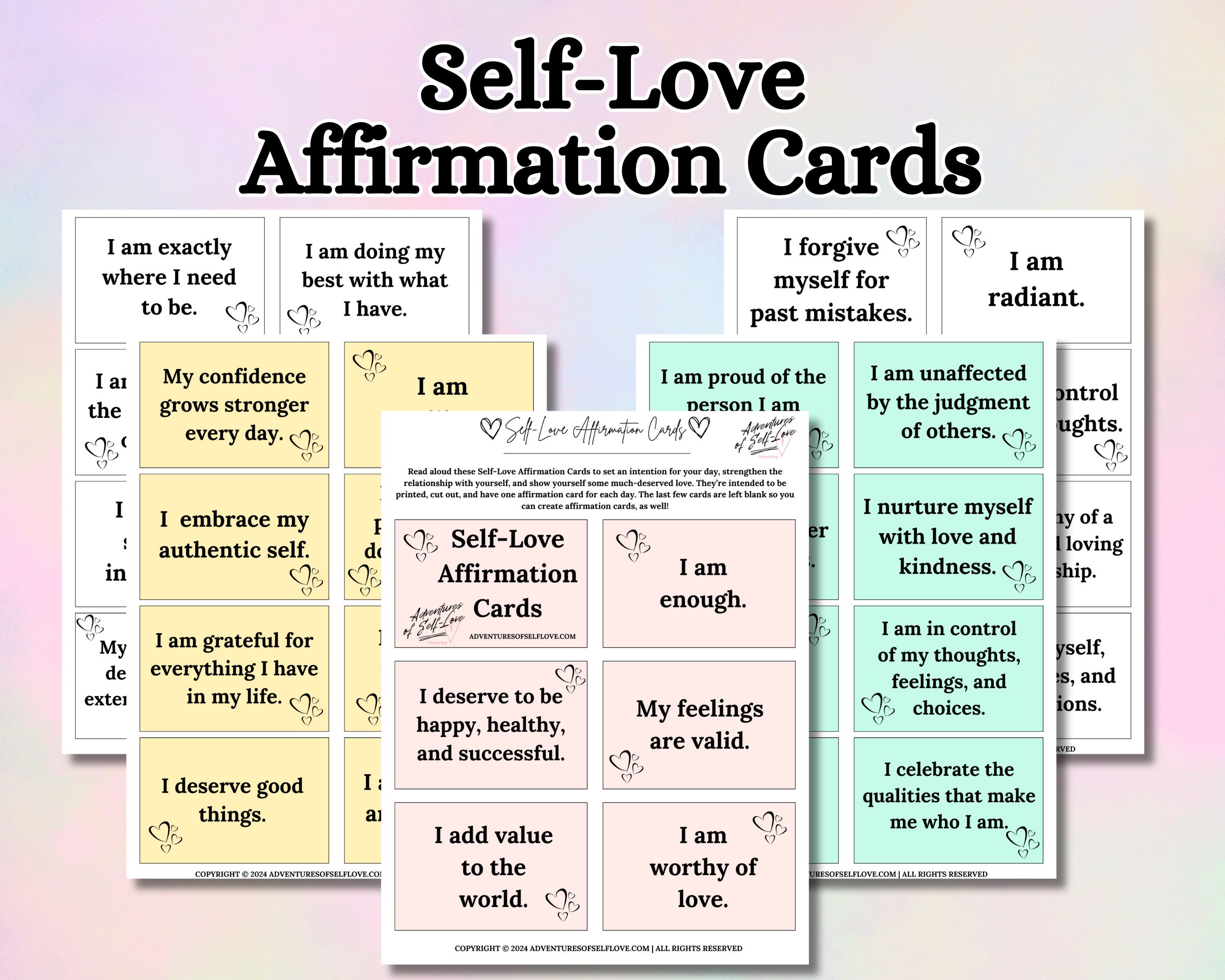 Self Love Affirmation Cards Printable, Positive Affirmation Card Deck ...
