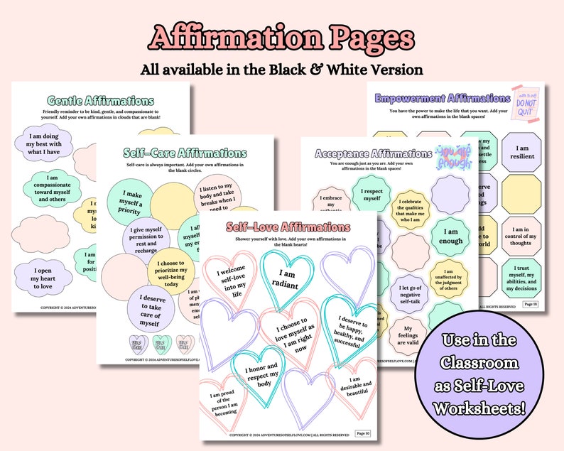 Self-love Activity Book Printable, Coloring Pages, Word Games, Adult ...