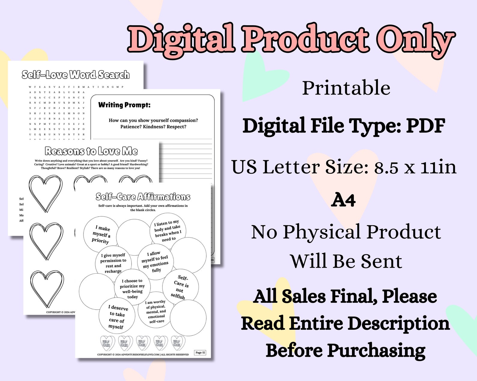 Self-love Activity Book Printable, Coloring Pages, Word Games, Adult ...