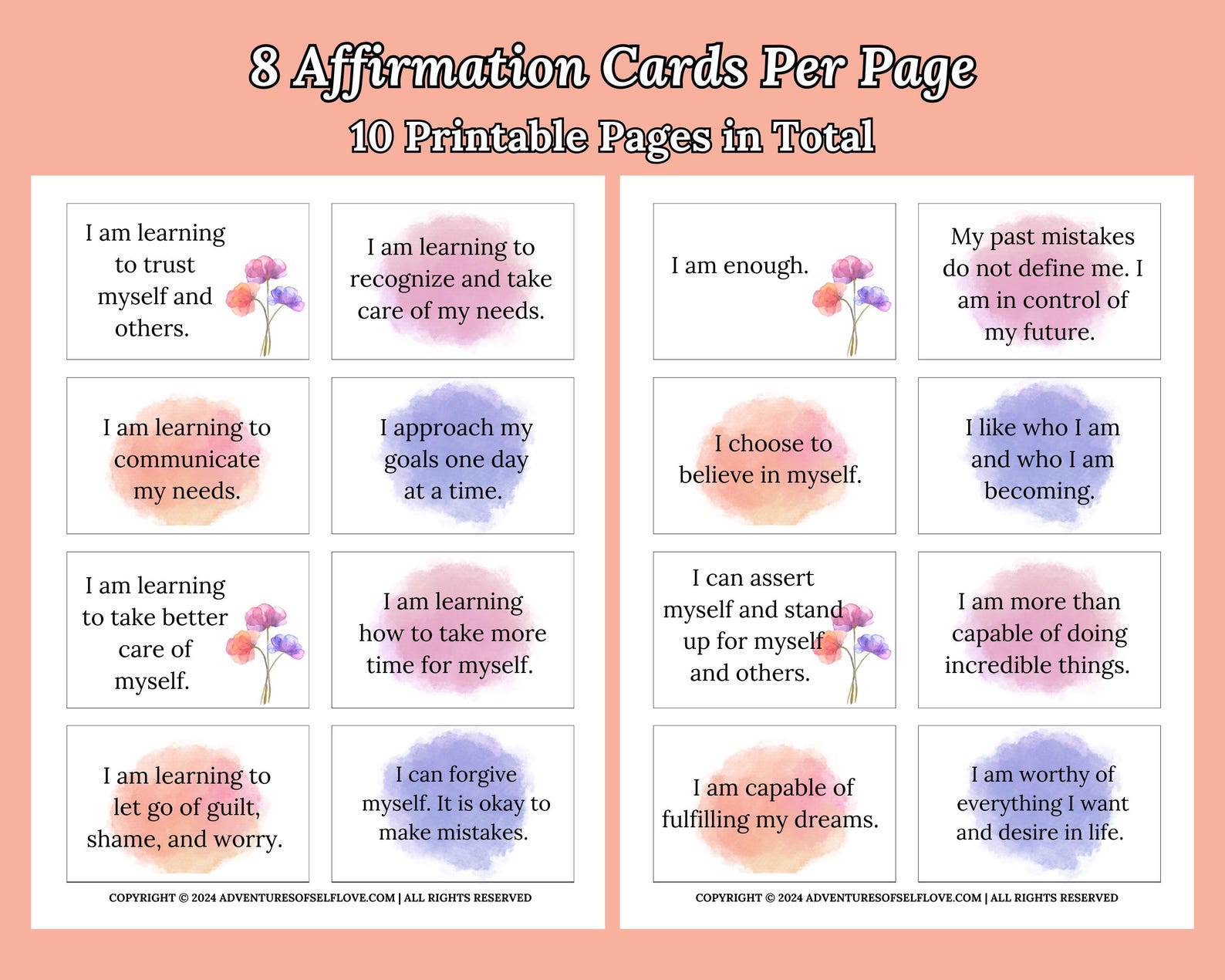Affirmation Cards for Self Esteem, Printable Positive Daily ...