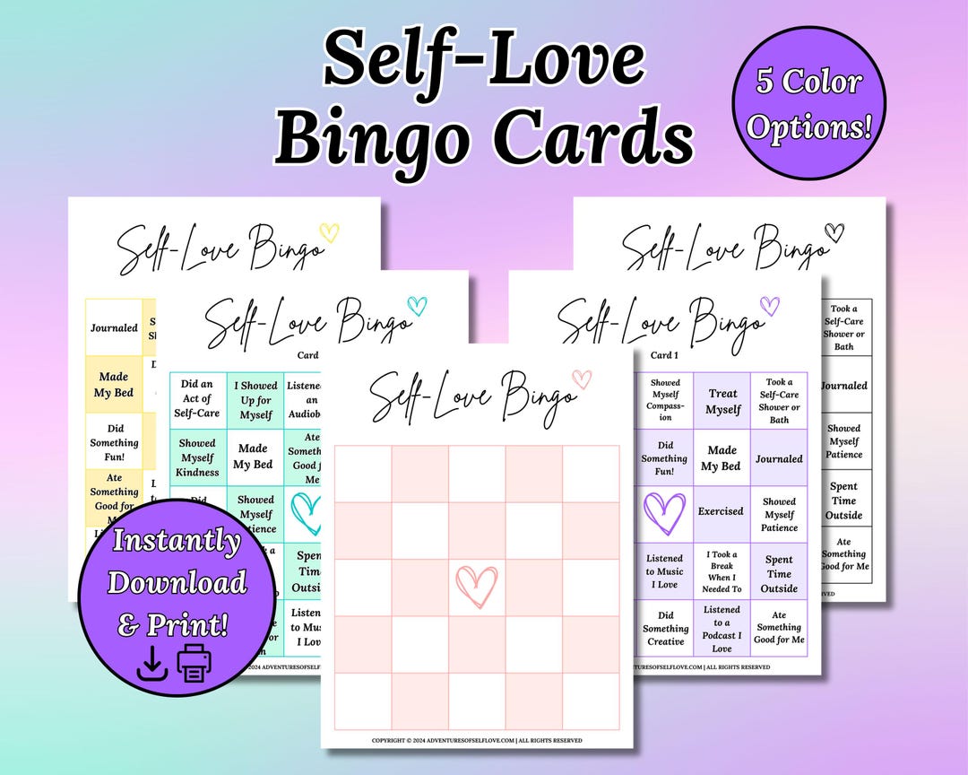 Self Love Bingo Cards, Mental Wellness Activity (printable PDF) - Etsy