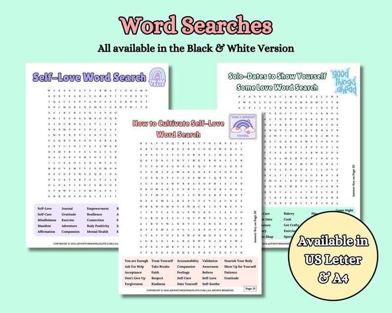 Self-love Activity Book Printable, Coloring Pages, Word Games, Adult ...