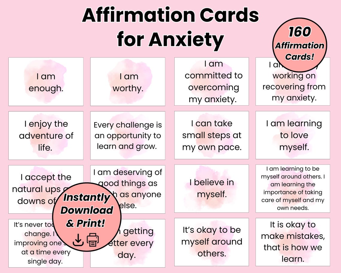Affirmation Cards for Anxiety, Printable Positive Daily Affirmations ...