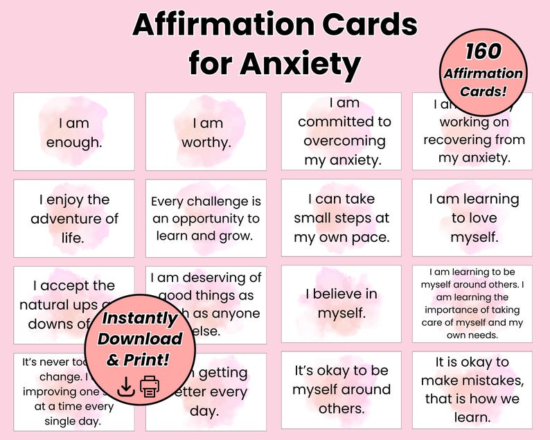 Affirmation Cards for Anxiety, Printable Positive Daily Affirmations ...