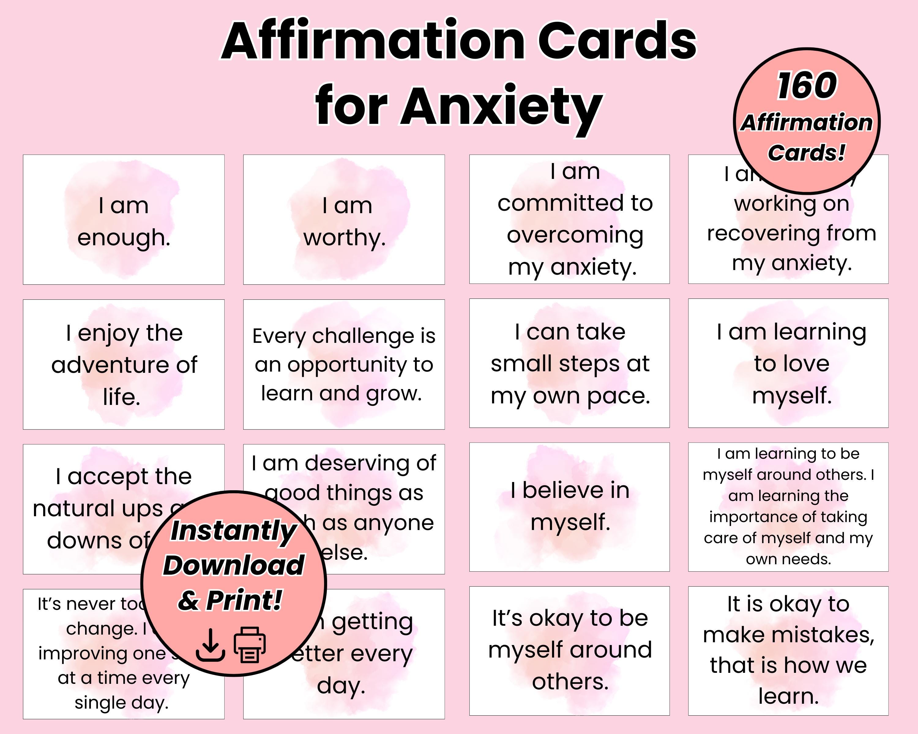Affirmation Cards for Anxiety, Printable Positive Daily Affirmations ...