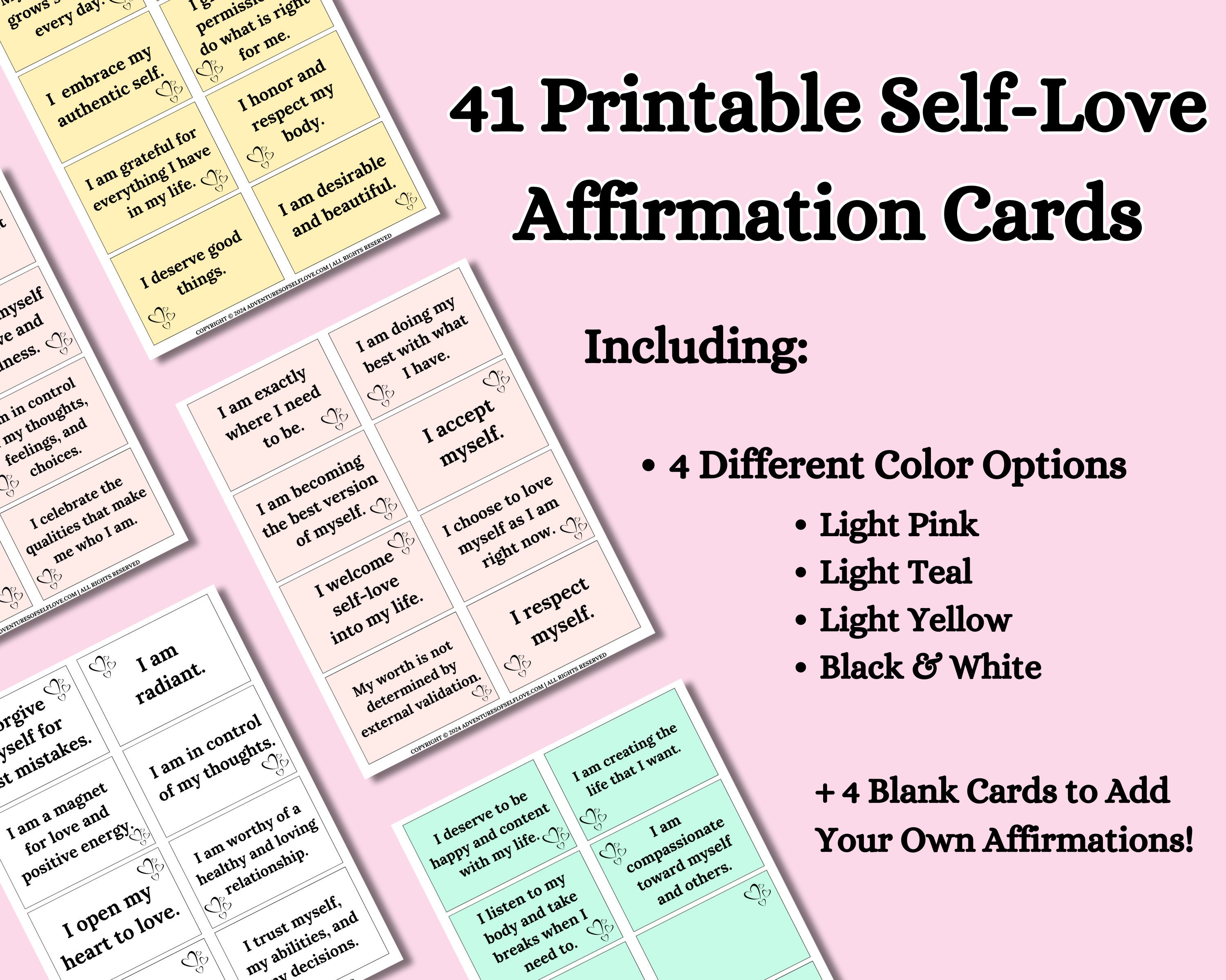 Self Love Affirmation Cards Printable, Positive Affirmation Card Deck ...