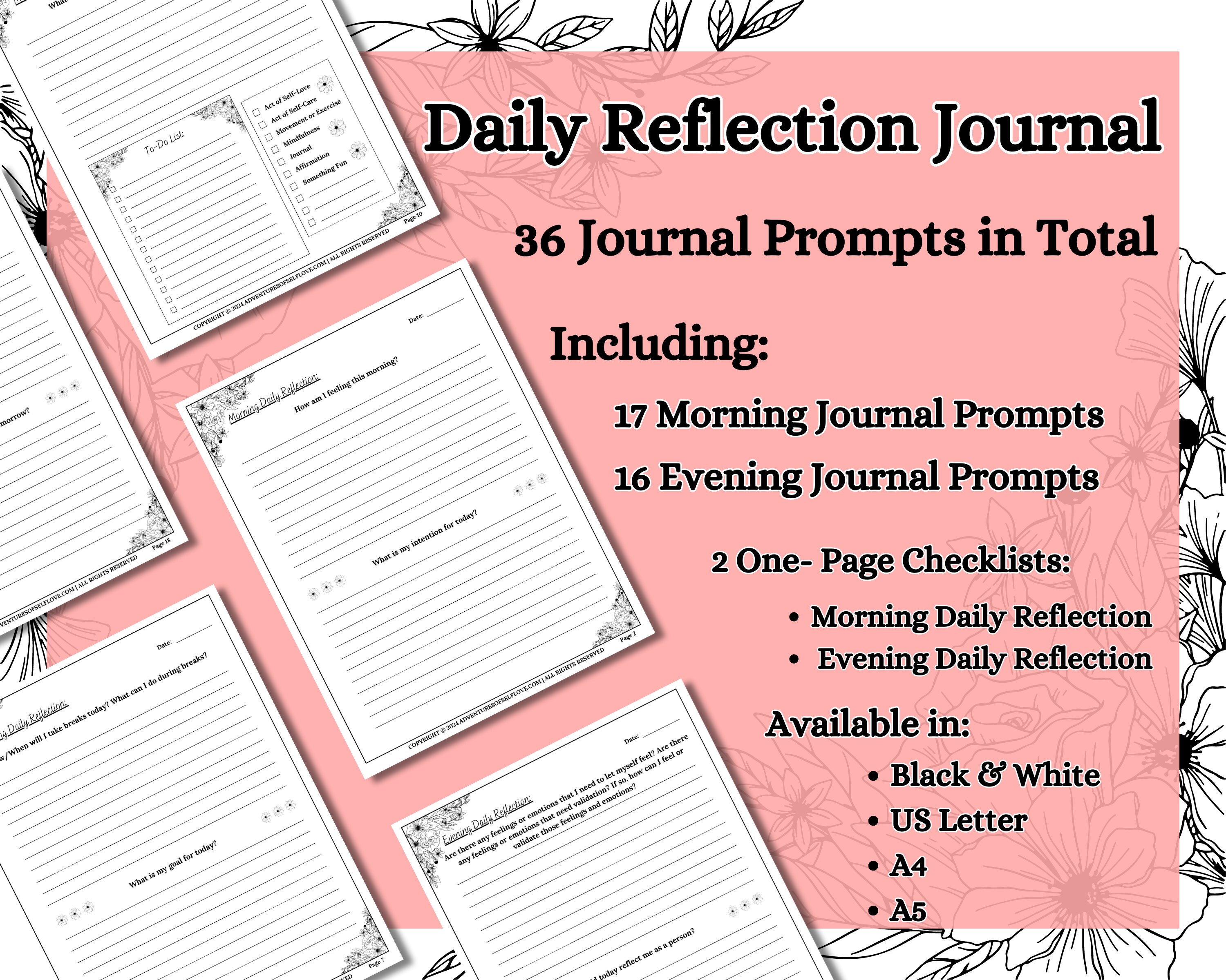 Daily Reflection Journal Printable, Daily Journal Prompts, Guided ...