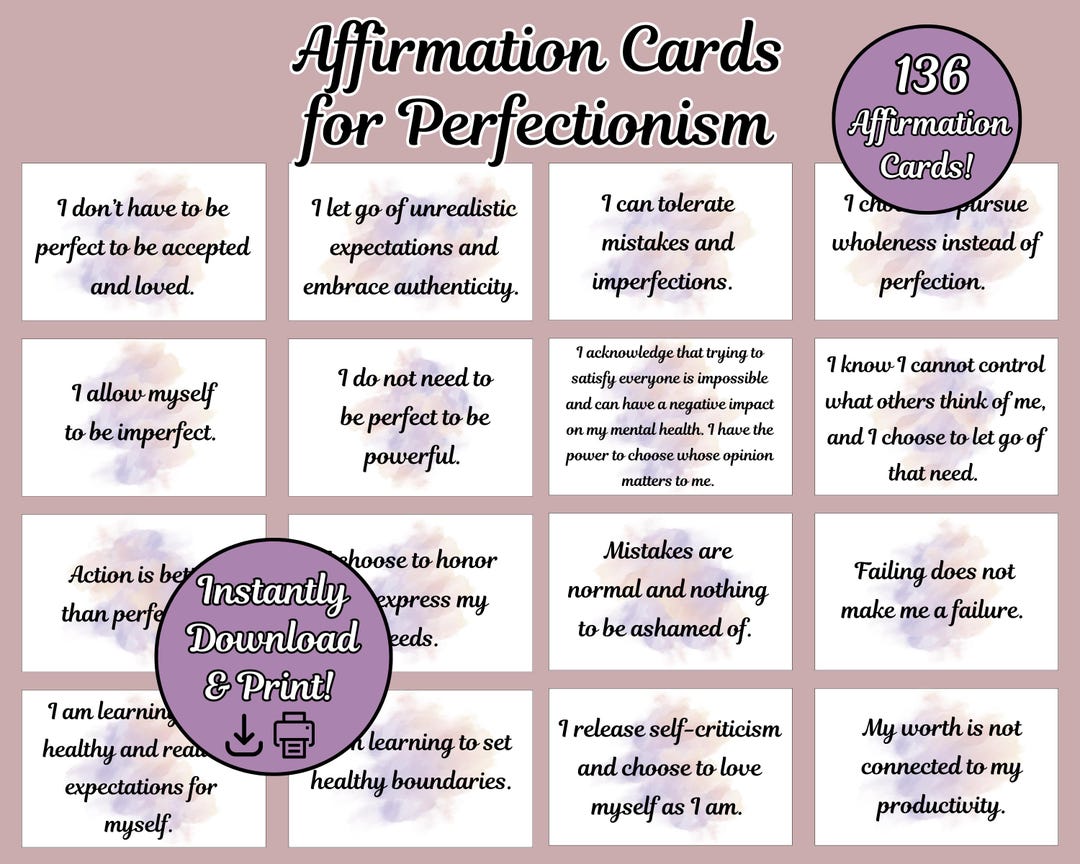 Affirmation Cards for Perfectionists, Printable Positive Daily ...