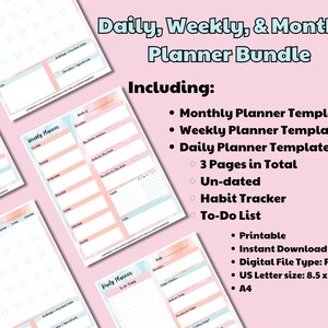 Daily Weekly Monthly Printable Planner Bundle, Undated Planner ...