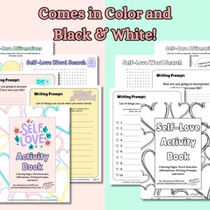 Self-love Activity Book Printable, Coloring Pages, Word Games, Adult ...