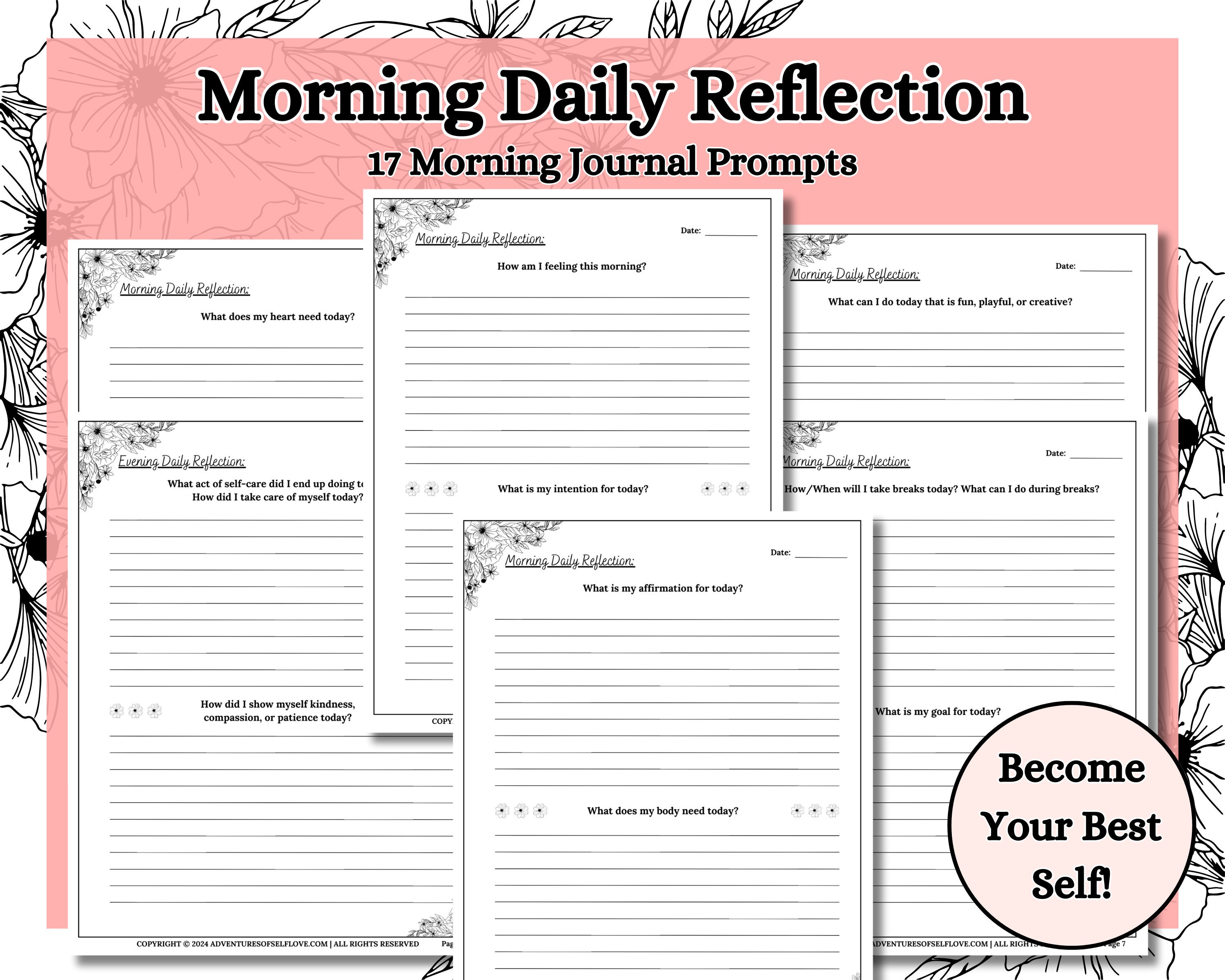 Daily Reflection Journal Printable, Daily Journal Prompts, Guided ...