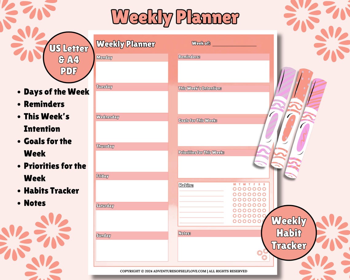Daily Weekly Monthly Printable Planner Bundle, Orange Undated Planner ...
