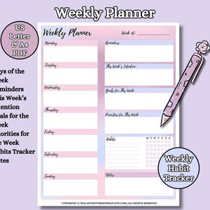 Daily Weekly Monthly Printable Planner Bundle, Pink, Purple, Undated ...