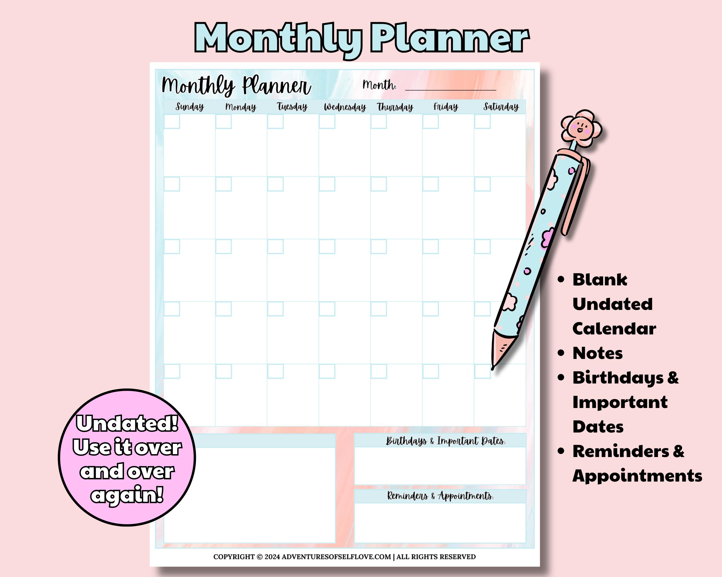 Daily Weekly Monthly Printable Planner Bundle, Undated Planner ...
