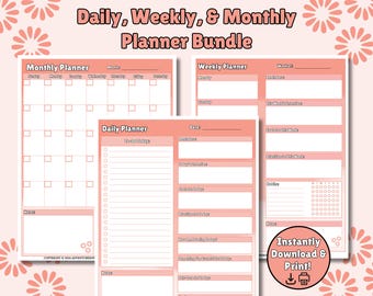 Daily Weekly Monthly Printable Planner Bundle, Undated Planner ...