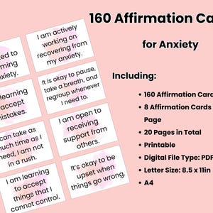 Affirmation Cards for Anxiety, Printable Positive Daily Affirmations ...