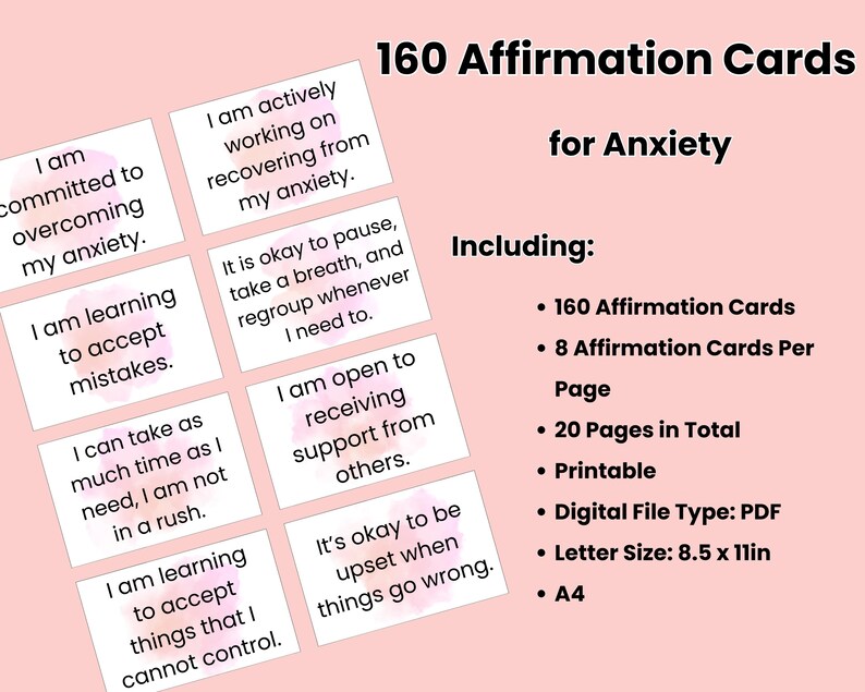 Affirmation Cards for Anxiety, Printable Positive Daily Affirmations ...