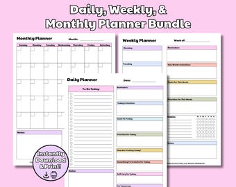 Daily Weekly Monthly Printable Planner Bundle, Undated Planner ...
