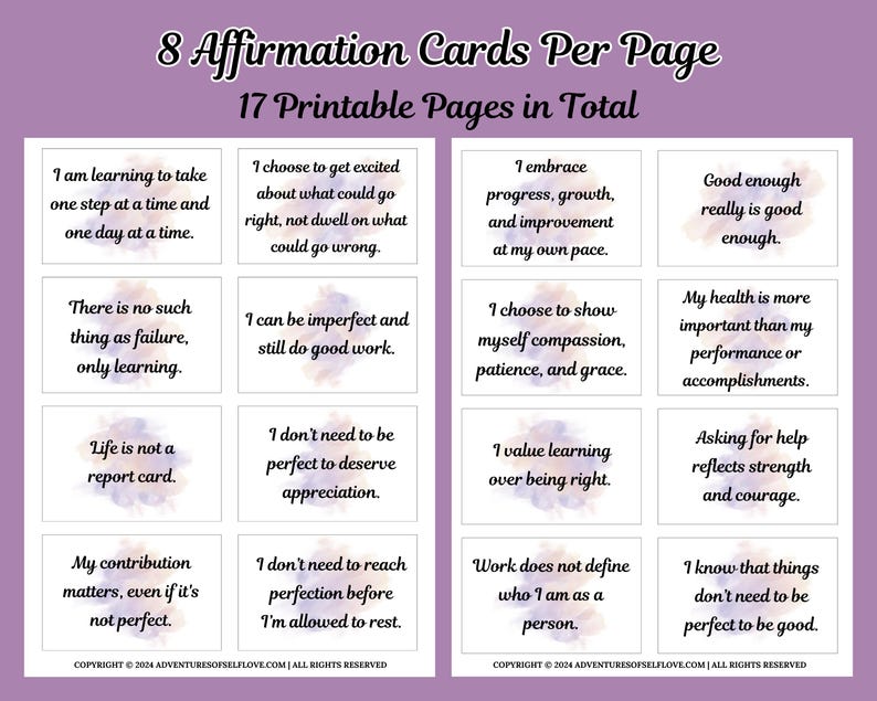 Affirmation Cards for Perfectionists, Printable Positive Daily ...