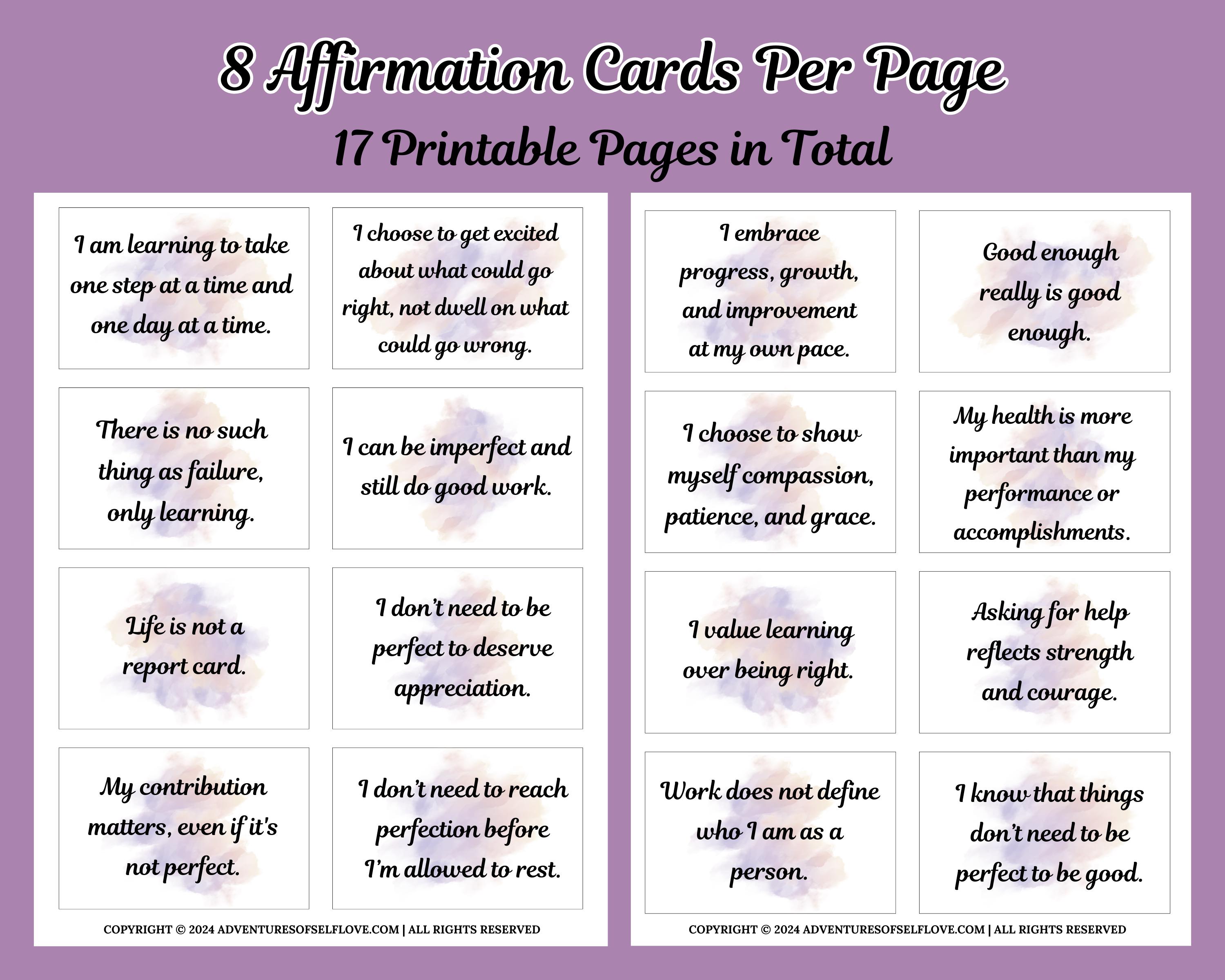Affirmation Cards for Perfectionists, Printable Positive Daily ...