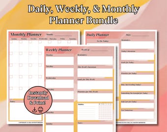 Daily Weekly Monthly Printable Planner Bundle, Undated Planner ...