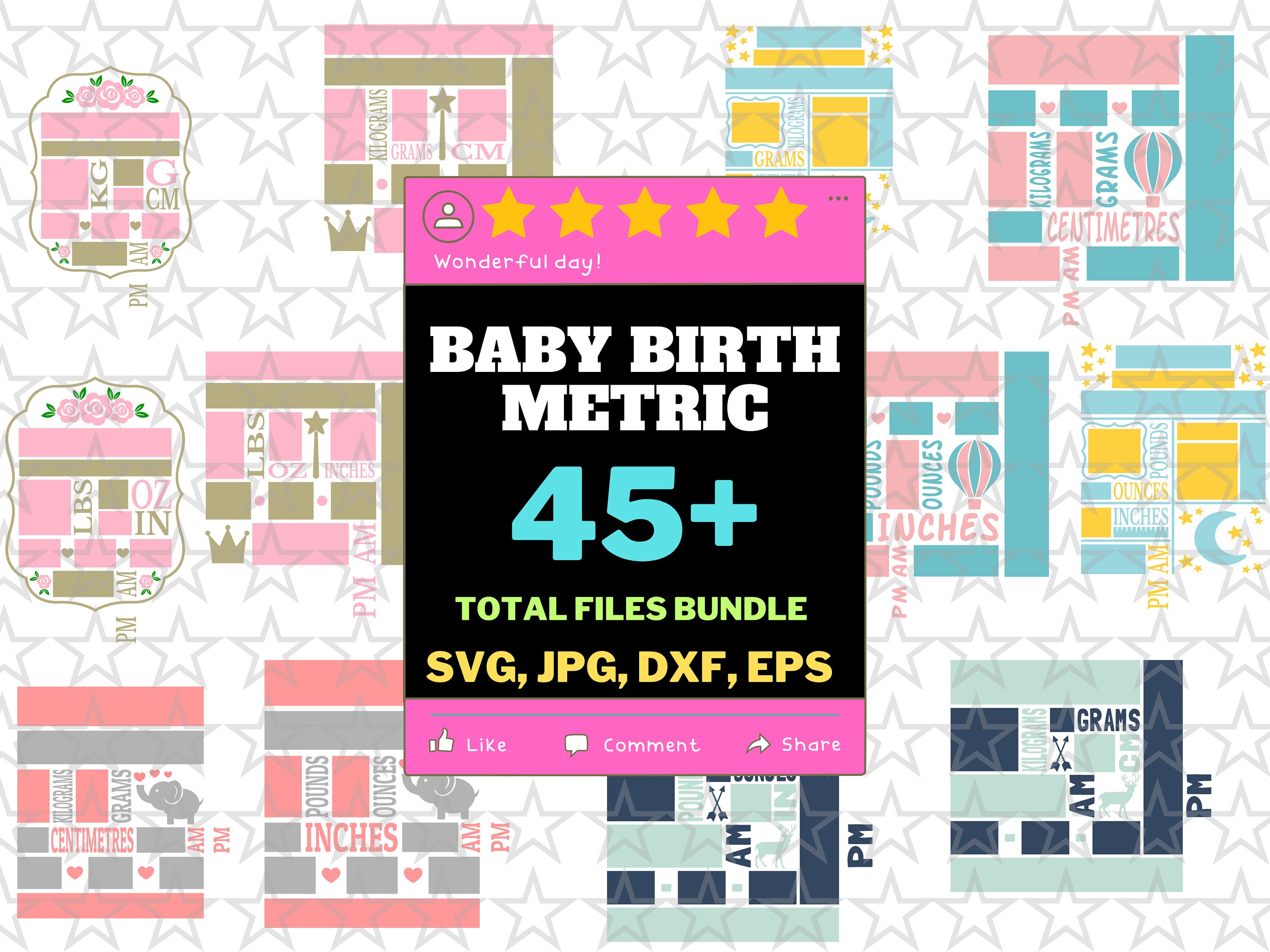 Metric Baby Stats Svg Bundle Png Dxf Eps Baby Birth Announcement Baby ...